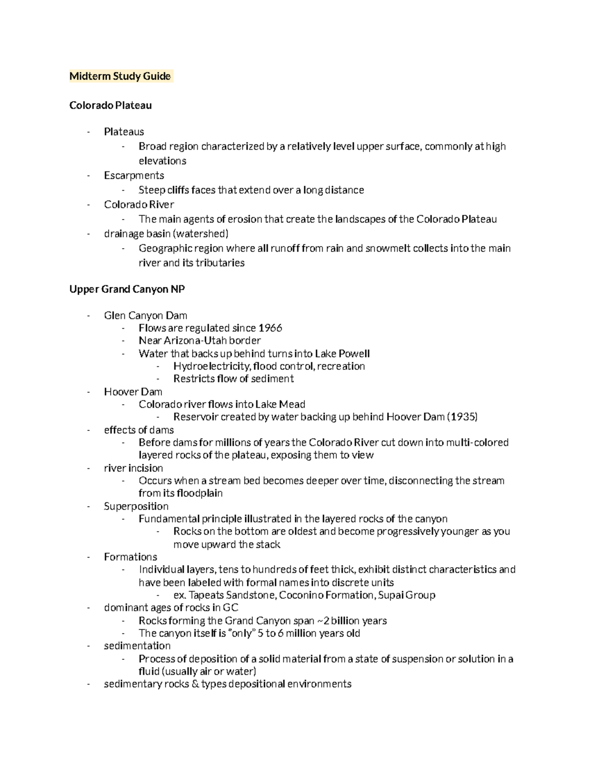 Gel 025 - midterm study guide - Midterm Study Guide Colorado Plateau ...