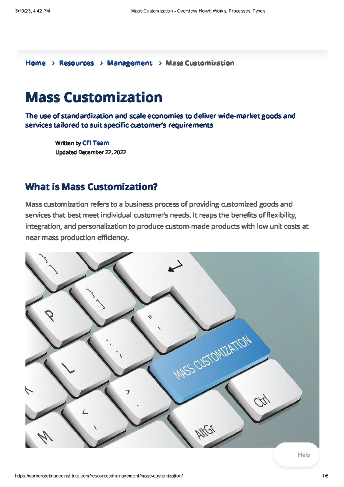 Mass Customization Overview How It Works Processes Types Home