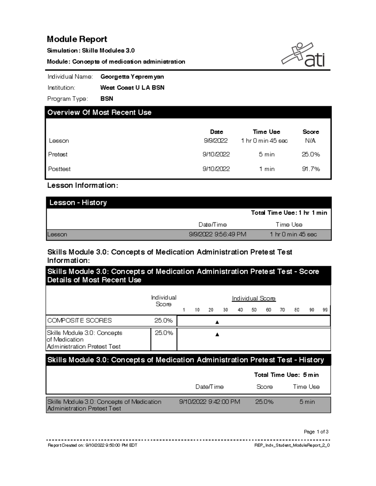 Concepts of medication administration - Module Report Simulation: Skills Modules 3. Module ...