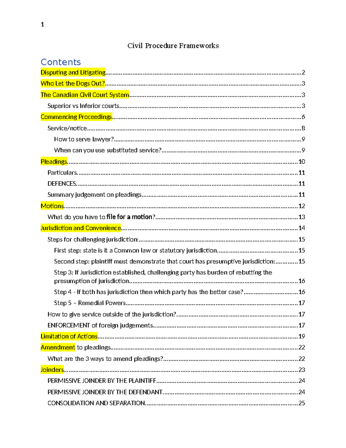 Civ Pro - 2023F - Battle CANs - Civil Procedure Frameworks Disputing ...