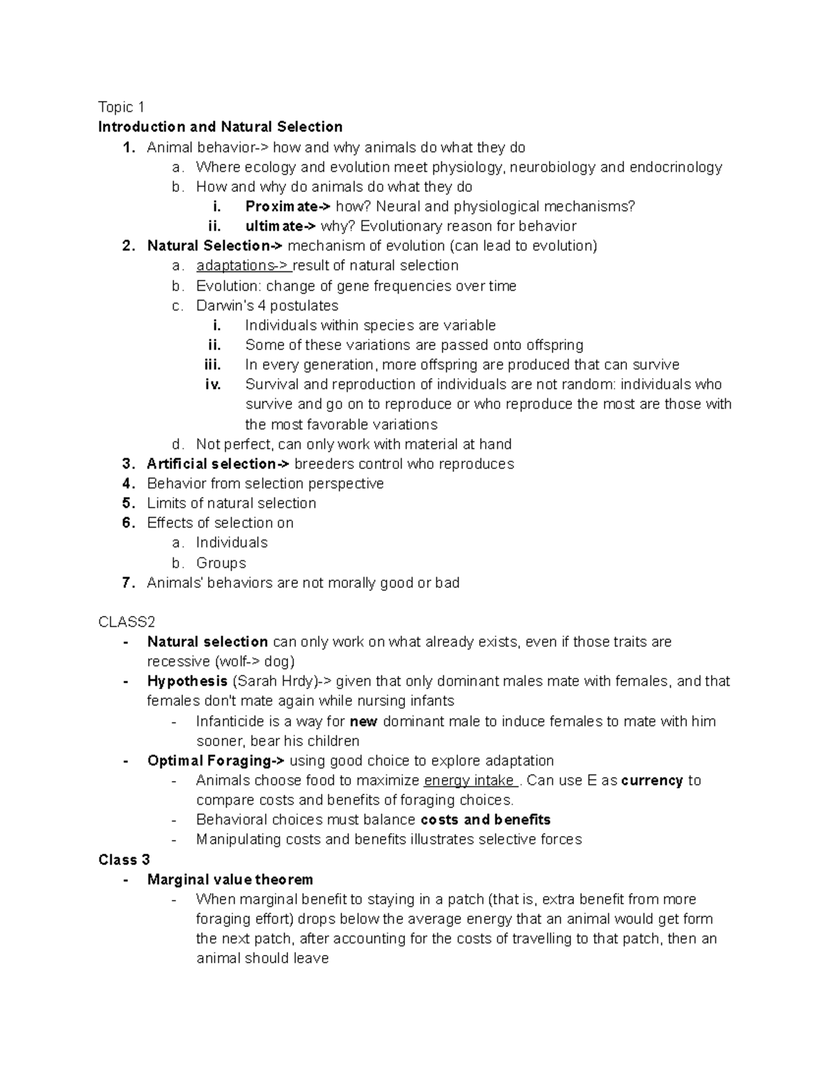Animal Behavior 1 - Topic 1 Introduction and Natural Selection 1 ...