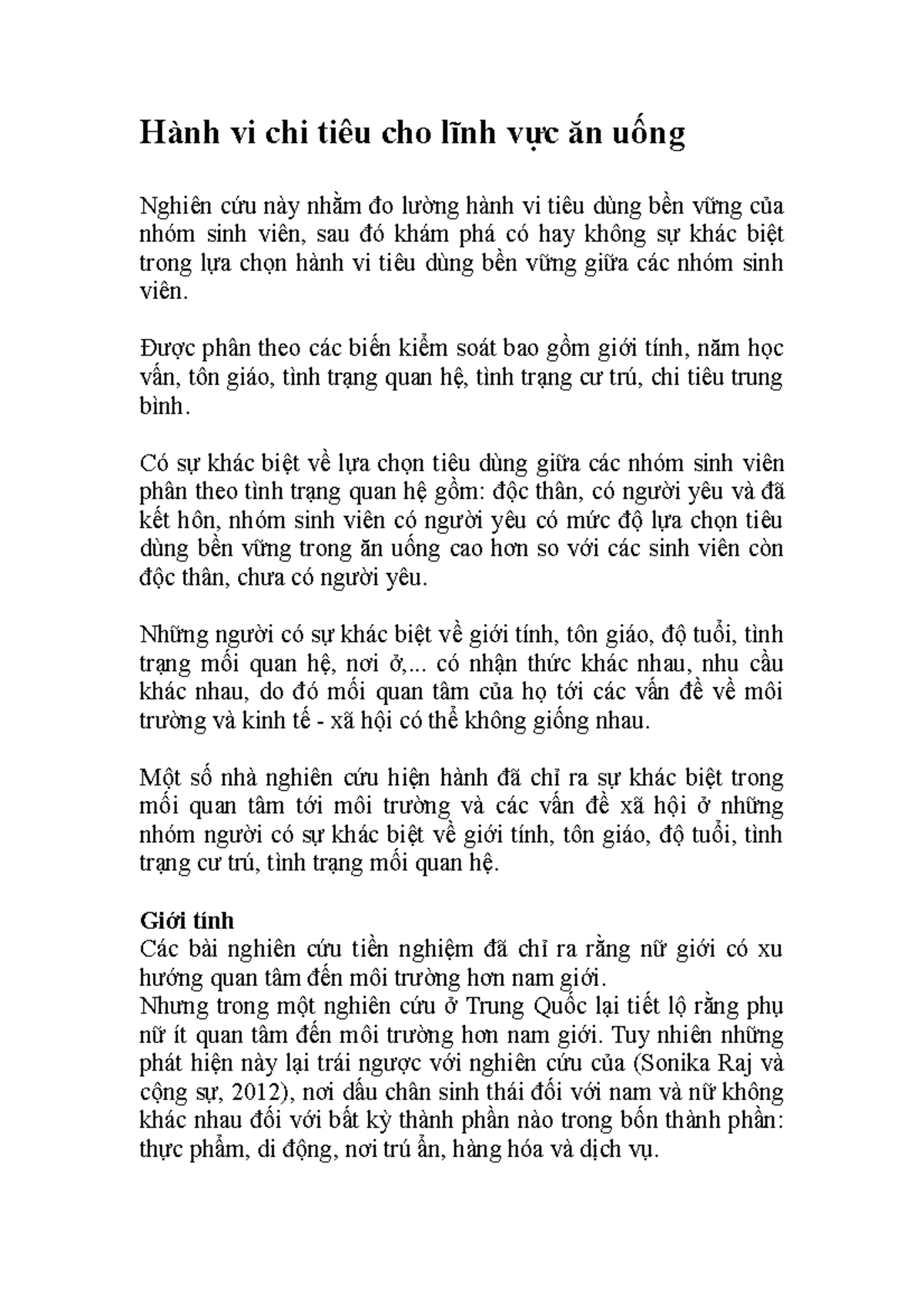 Hành vi chi tiêu cho lĩnh vực ăn uống - Hành vi chi tiêu cho lĩnh vực ...