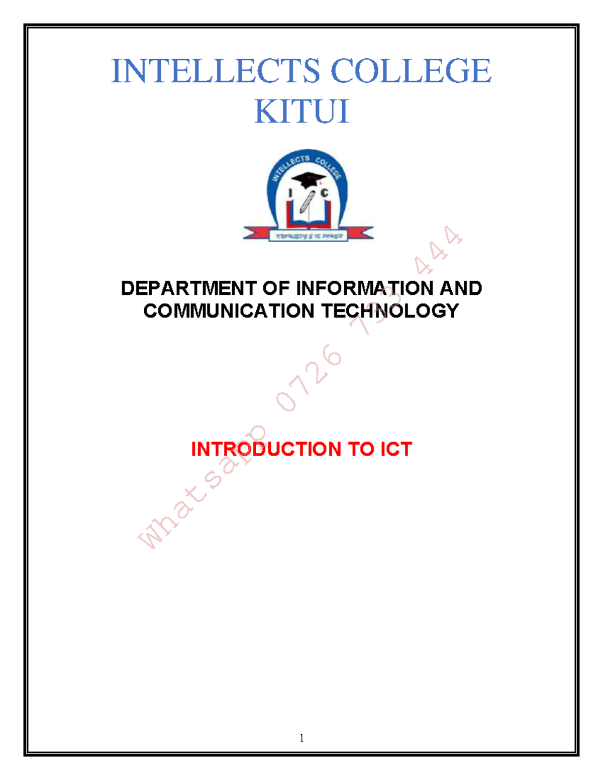 Introduction to Ictknec notes - 1 INTELLECTS COLLEGE KITUI DEPARTMENT ...
