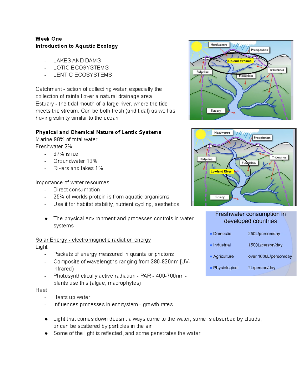 Aquatic Ecosystems - Lecs - Week One Introduction to Aquatic Ecology ...