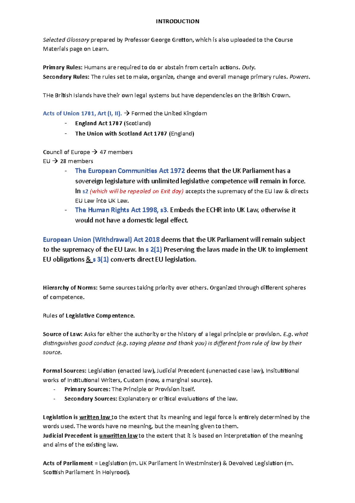 SLS Exam Notes - INTRODUCTION Selected Glossary prepared by Professor ...