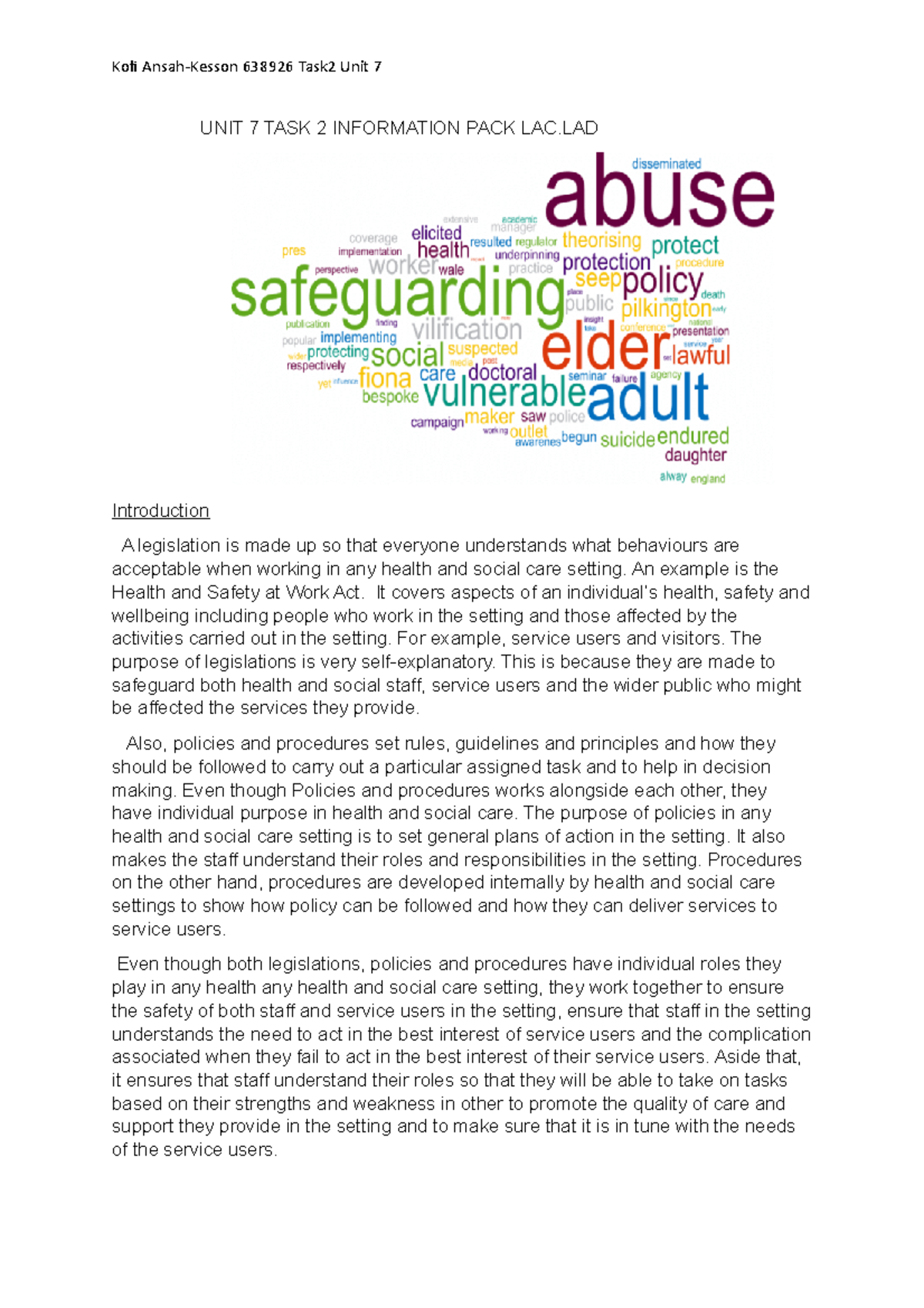 Unit 7 Principles of Safe Practices - UNIT 7 TASK 2 INFORMATION PACK ...