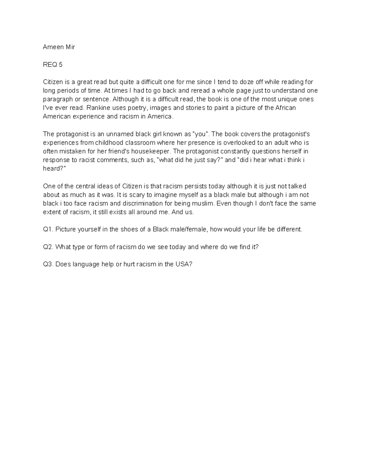 REQ 5 - REQs - Ameen Mir REQ 5 Citizen is a great read but quite a ...