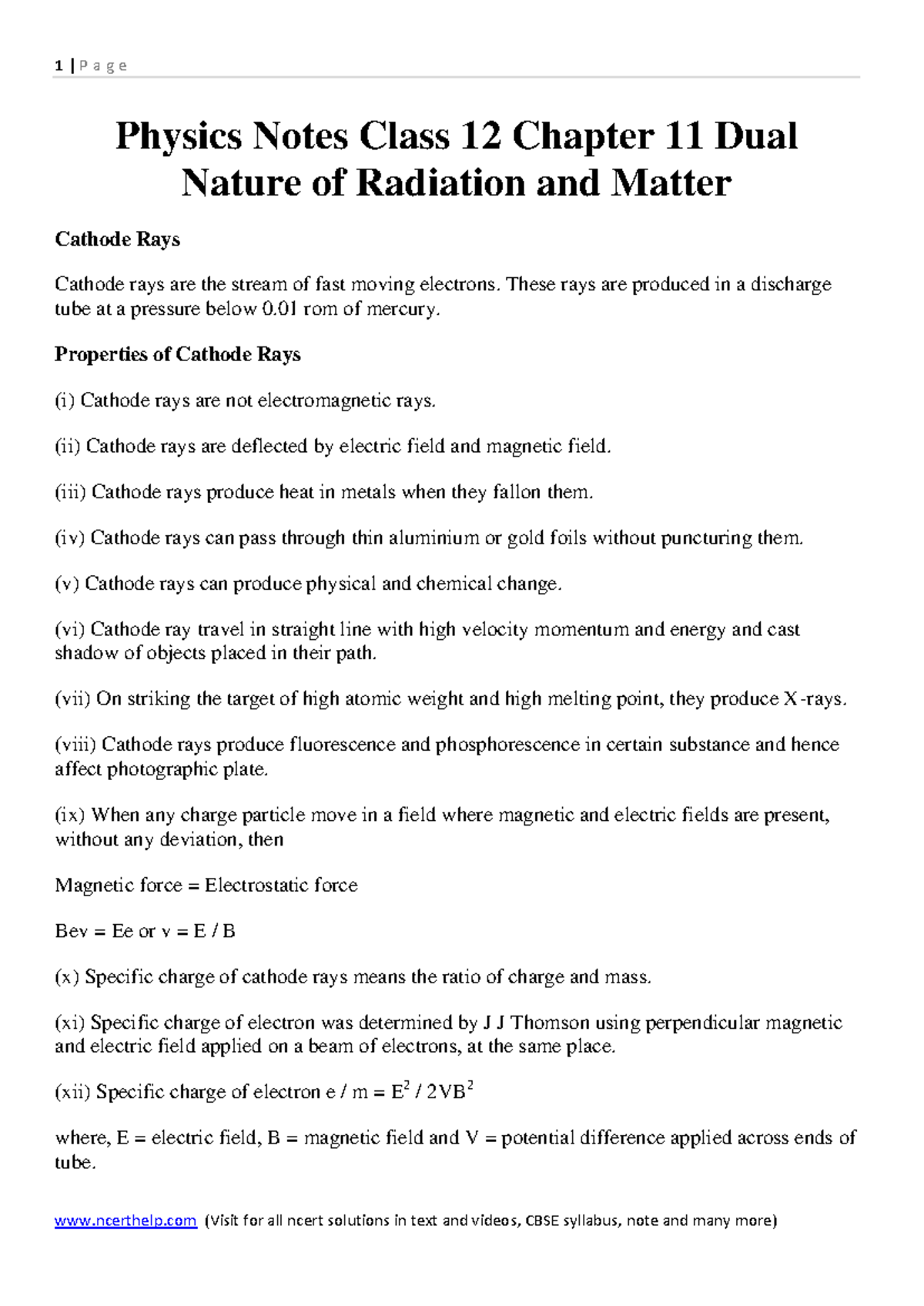 Physics Notes Class 12 Chapter 11 Dual Nature of Radiation and Matter ...