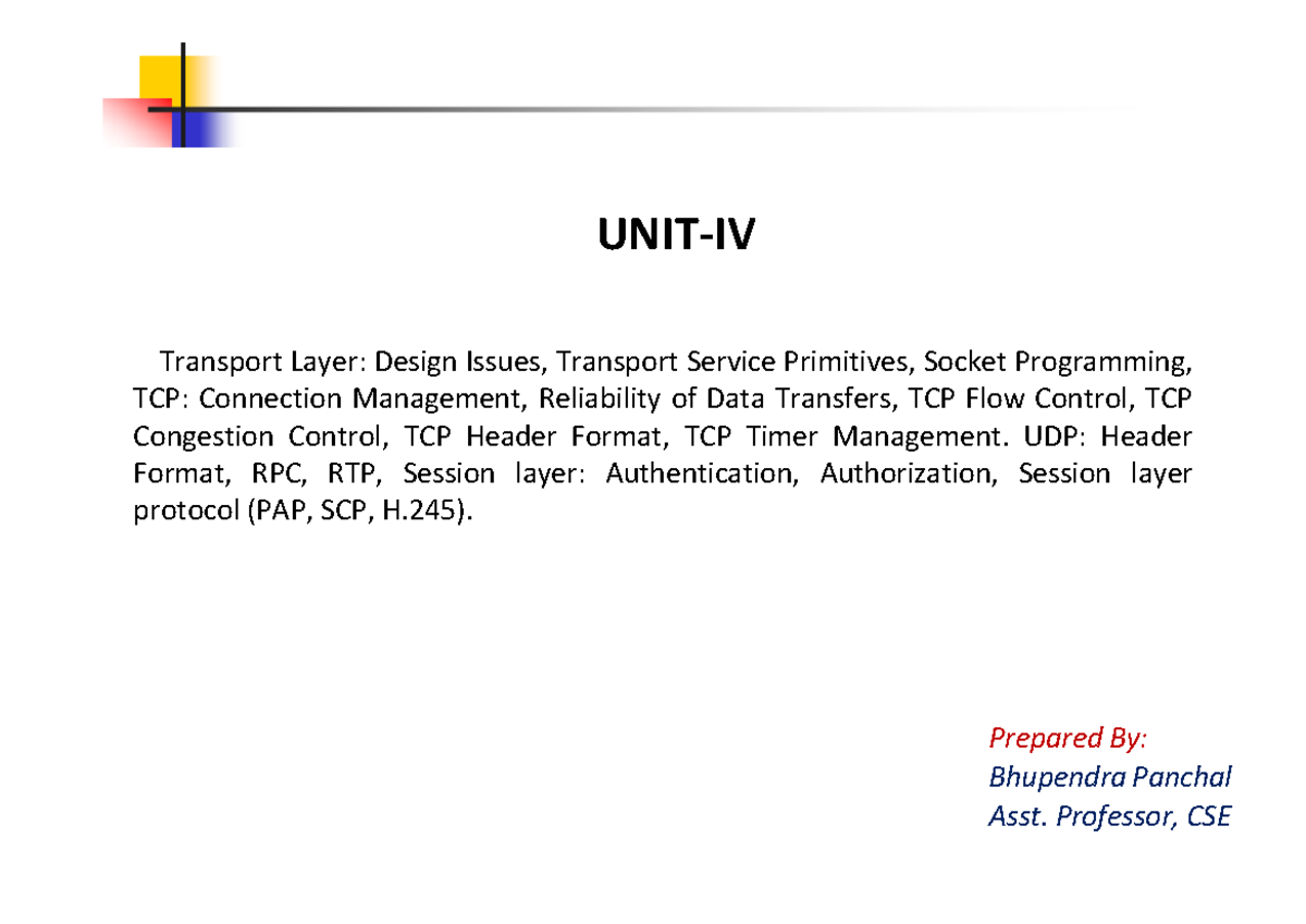 4.1 Transport Layer - Design notes for sem - UNIT-IV Transport Layer ...