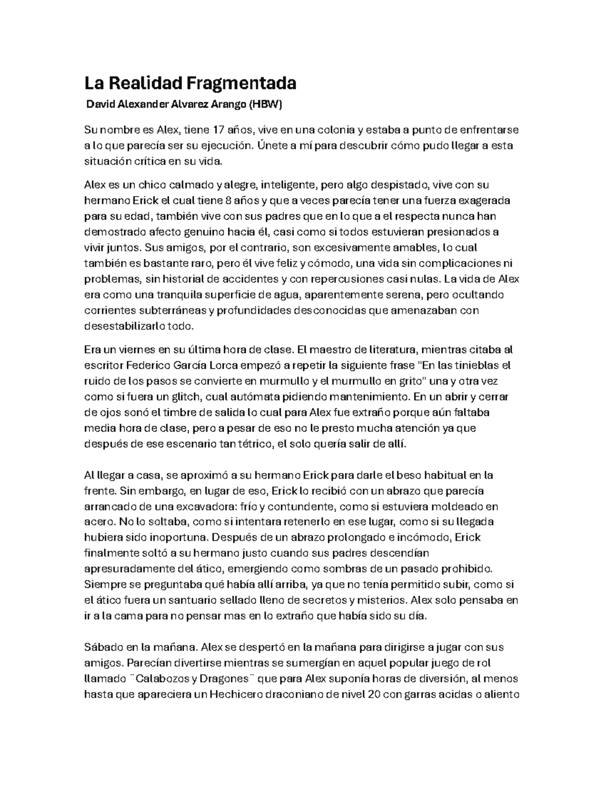 Autobiografia COE - La Realidad Fragmentada David Alexander Alvarez ...