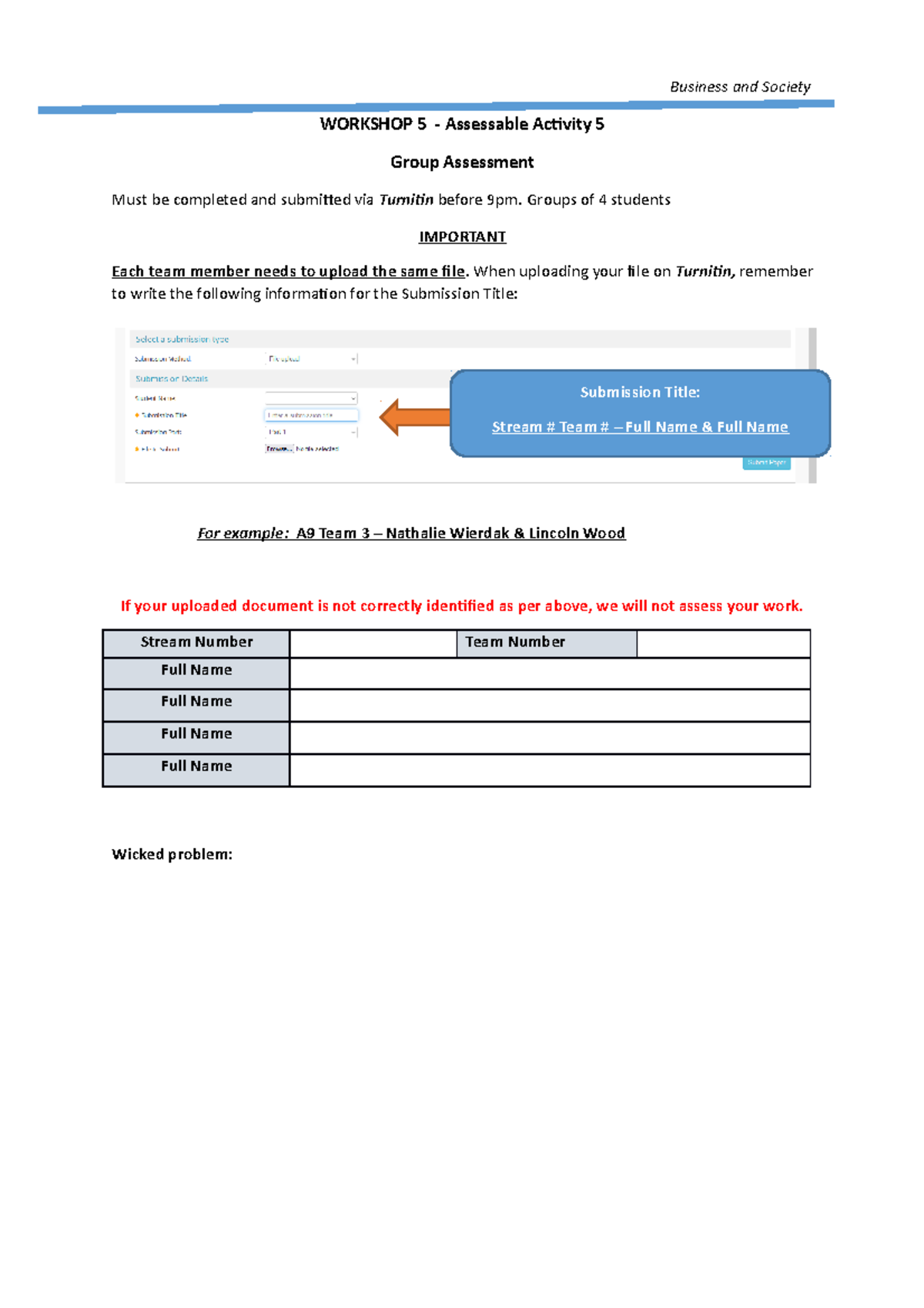 Workshop 5 worksheet final - Business and Society WORKSHOP 5 ...