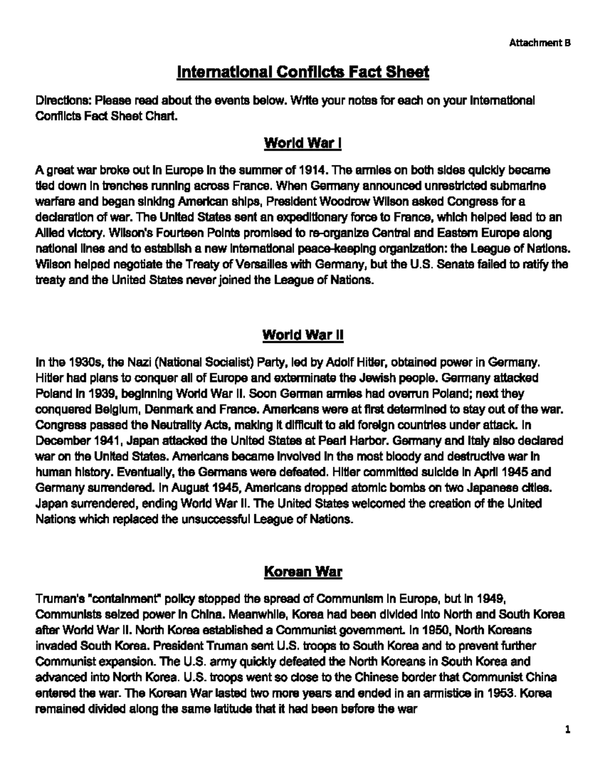 Significant International Conflicts And whatever! - Attachment B ...