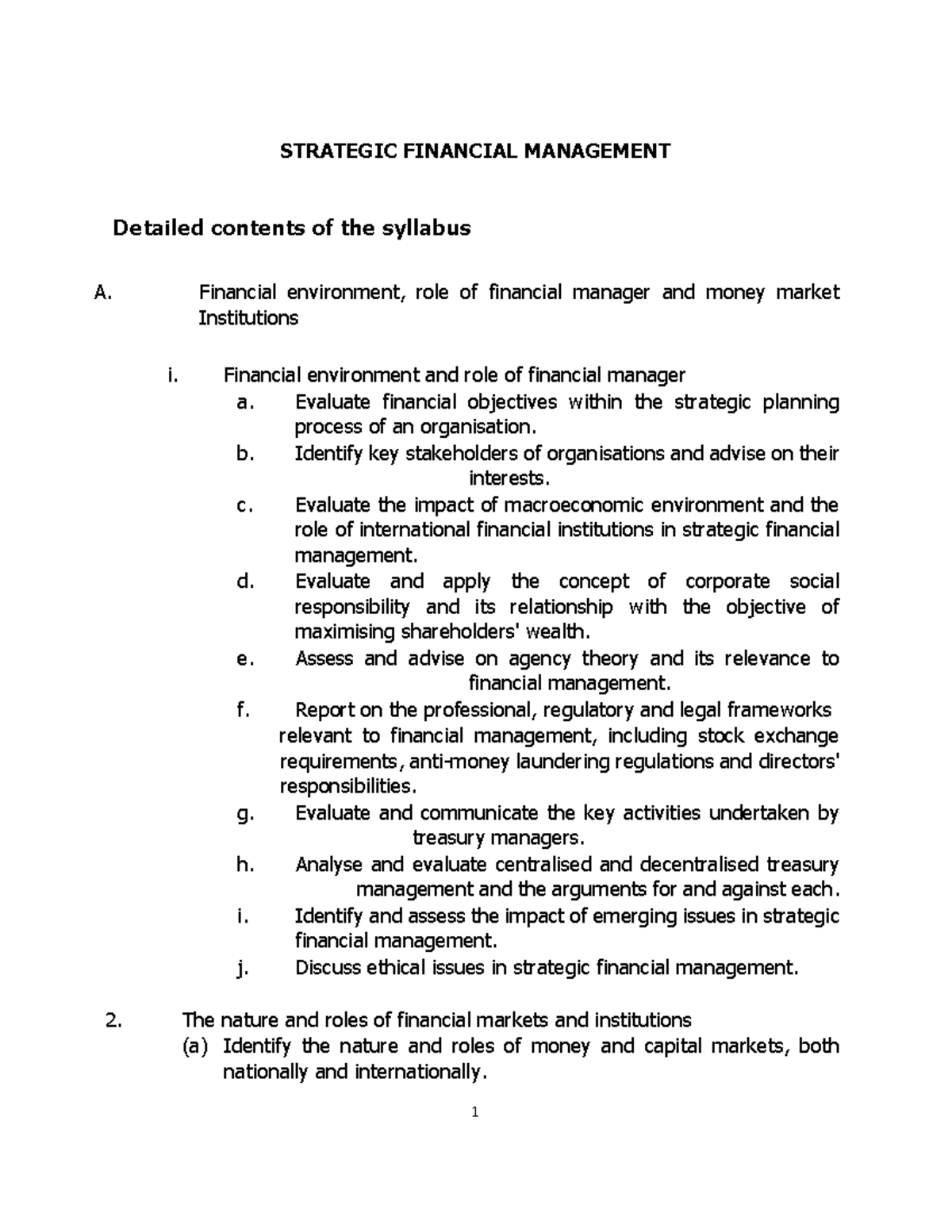 Detailed Syllabus OF Finanacial MGT - STRATEGIC FINANCIAL MANAGEMENT ...