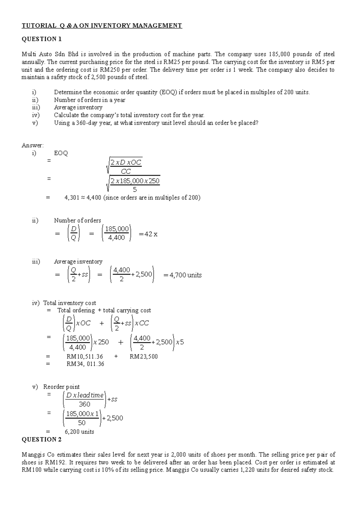 Tutorial ON Inventory Management - TUTORIAL Q & A ON INVENTORY ...
