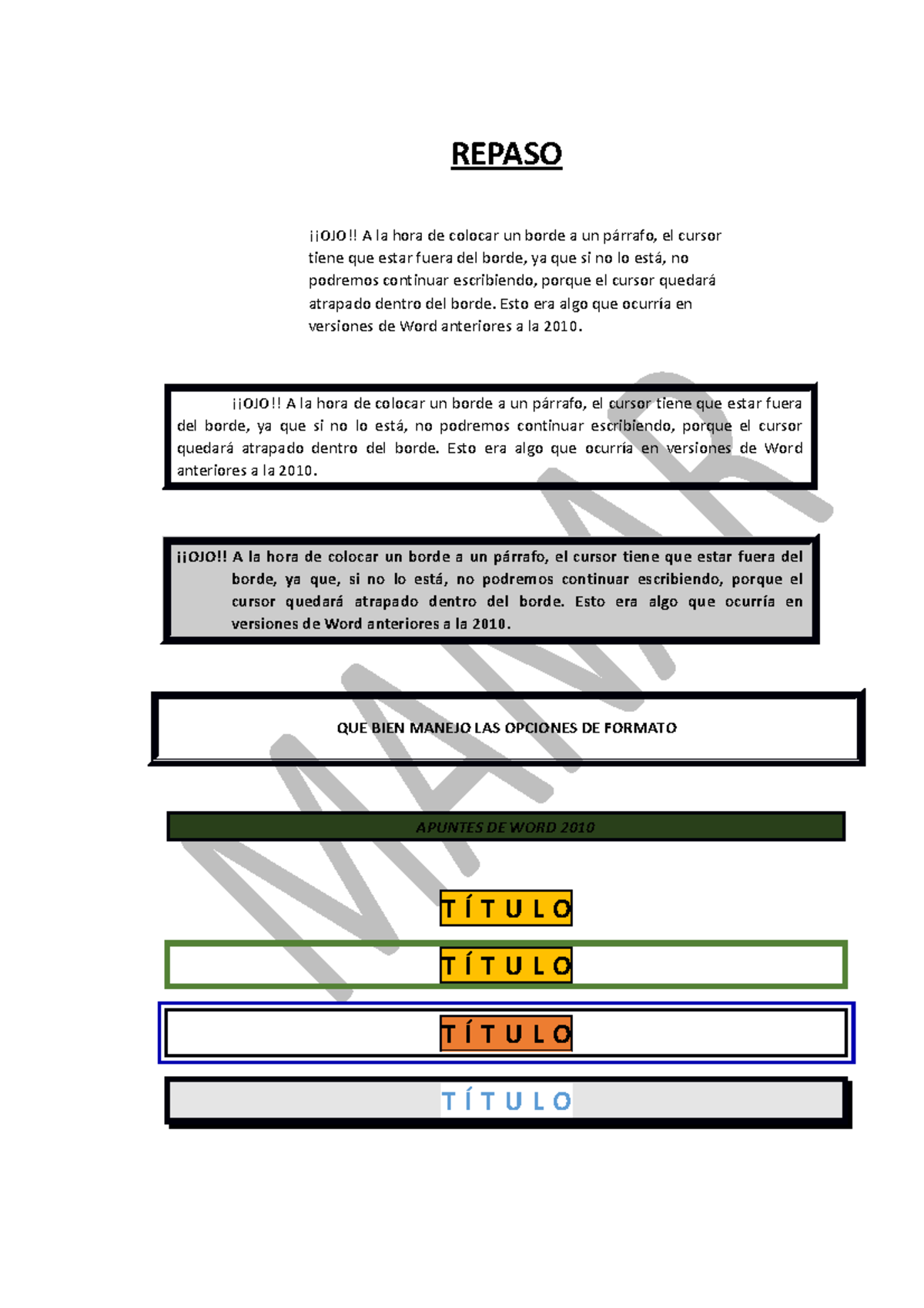 8. Ejercicio - Repaso - kjb-kbvk- REPASO ¡¡OJO!! A la hora de colocar un borde a un párrafo, el ...