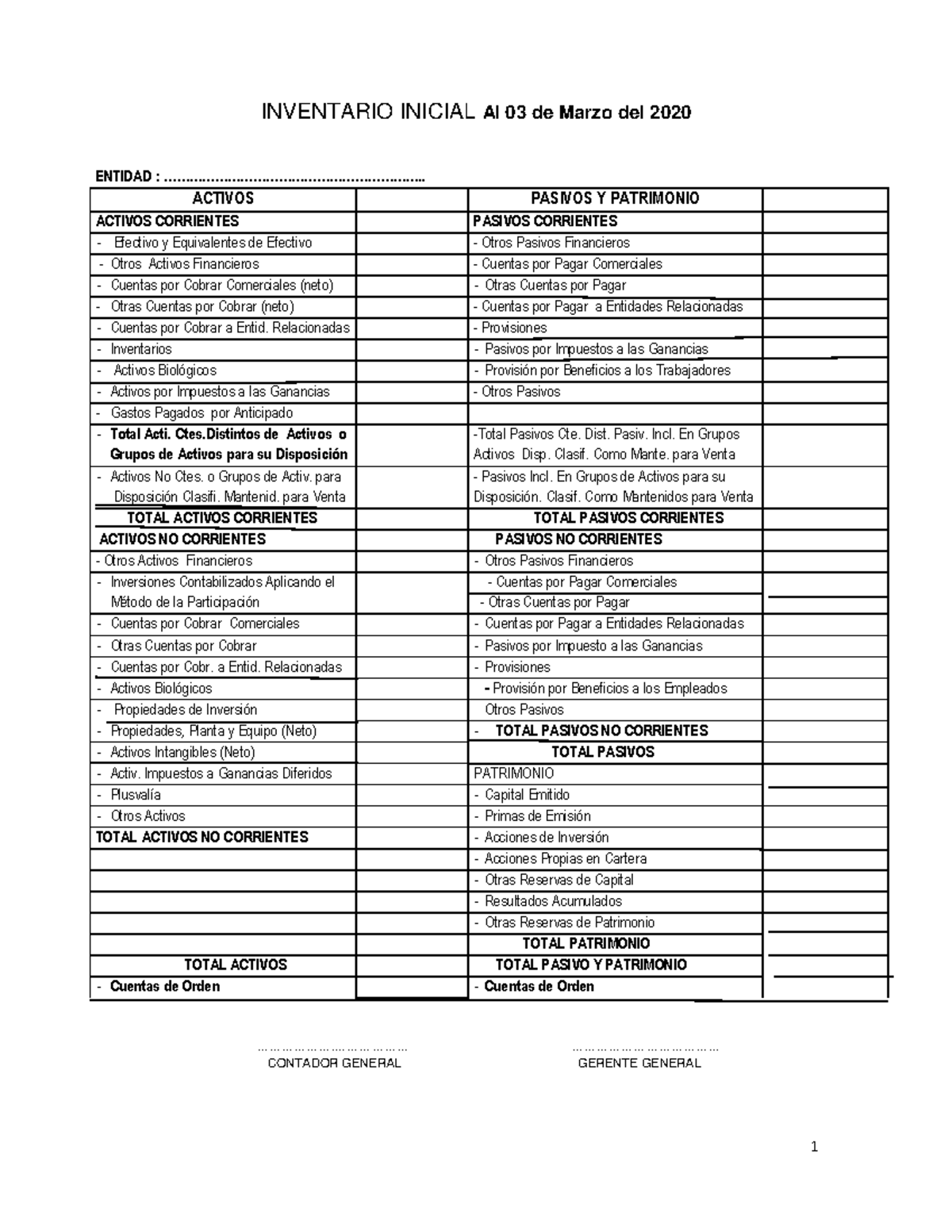 EEFF CONT SOC. invent inicial - 1 INVENTARIO INICIAL Al 03 de Marzo del ...