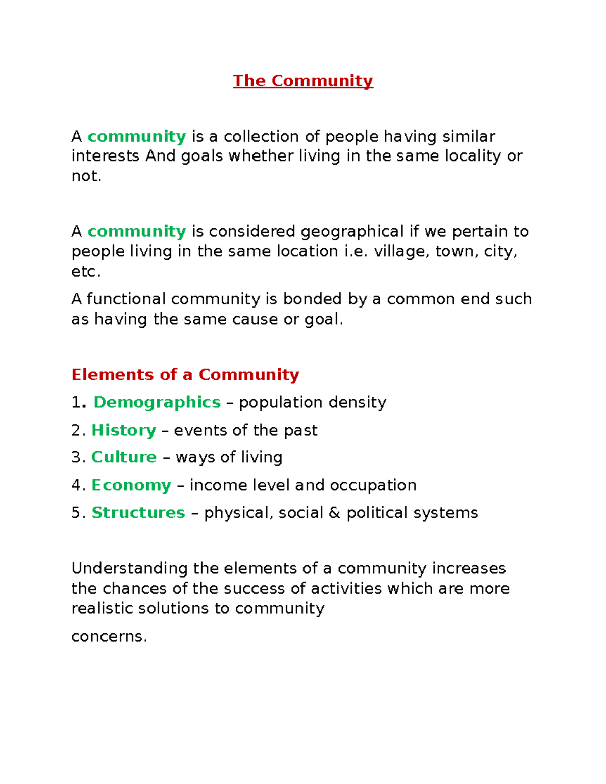 The Community And Its Elements - NSTP - The Community A community is a ...