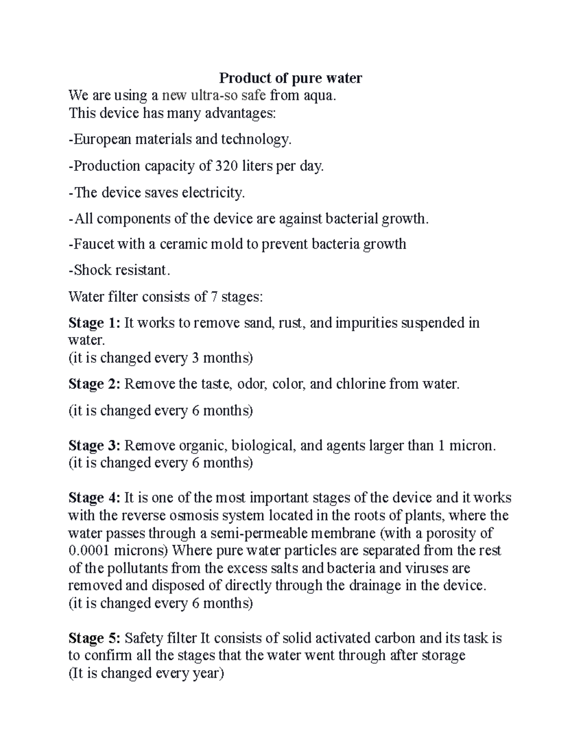 Product of pure water - project - Product of pure water We are using a ...