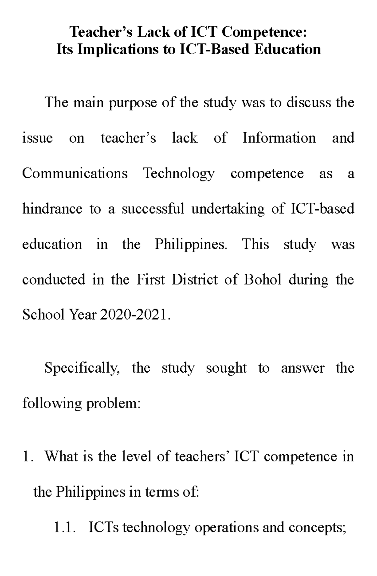 SOP Examples - simple - Teacher’s Lack of ICT Competence: Its ...