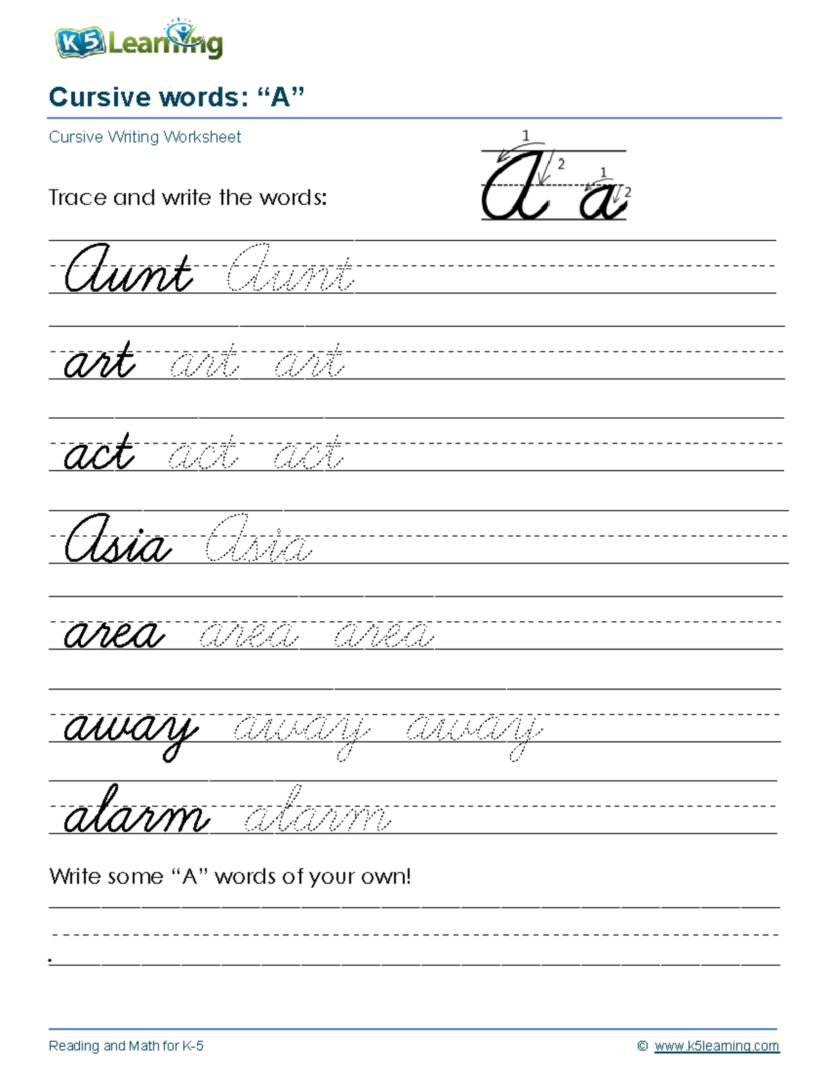 Handwriting practice words aa printable - Secondary Education - Reading ...