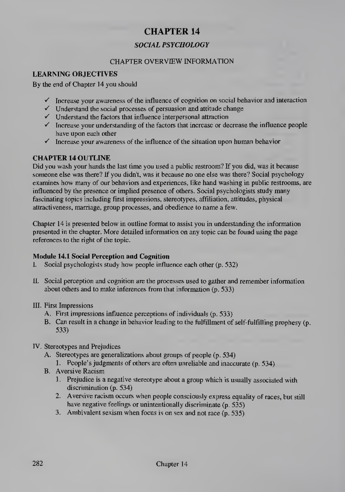 CH 14 Worksheet - Social Psychology - CHAPTER 14 SOCIAL PSYCHOLOGY ...