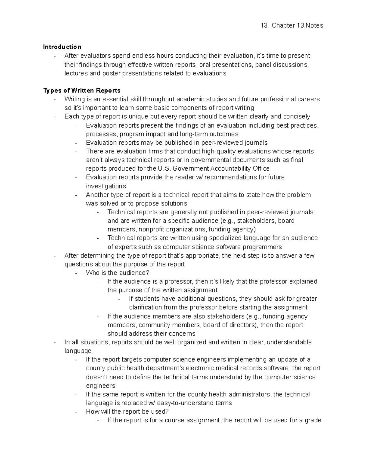 13. Chapter 13 Notes - Introduction - After evaluators spend endless ...