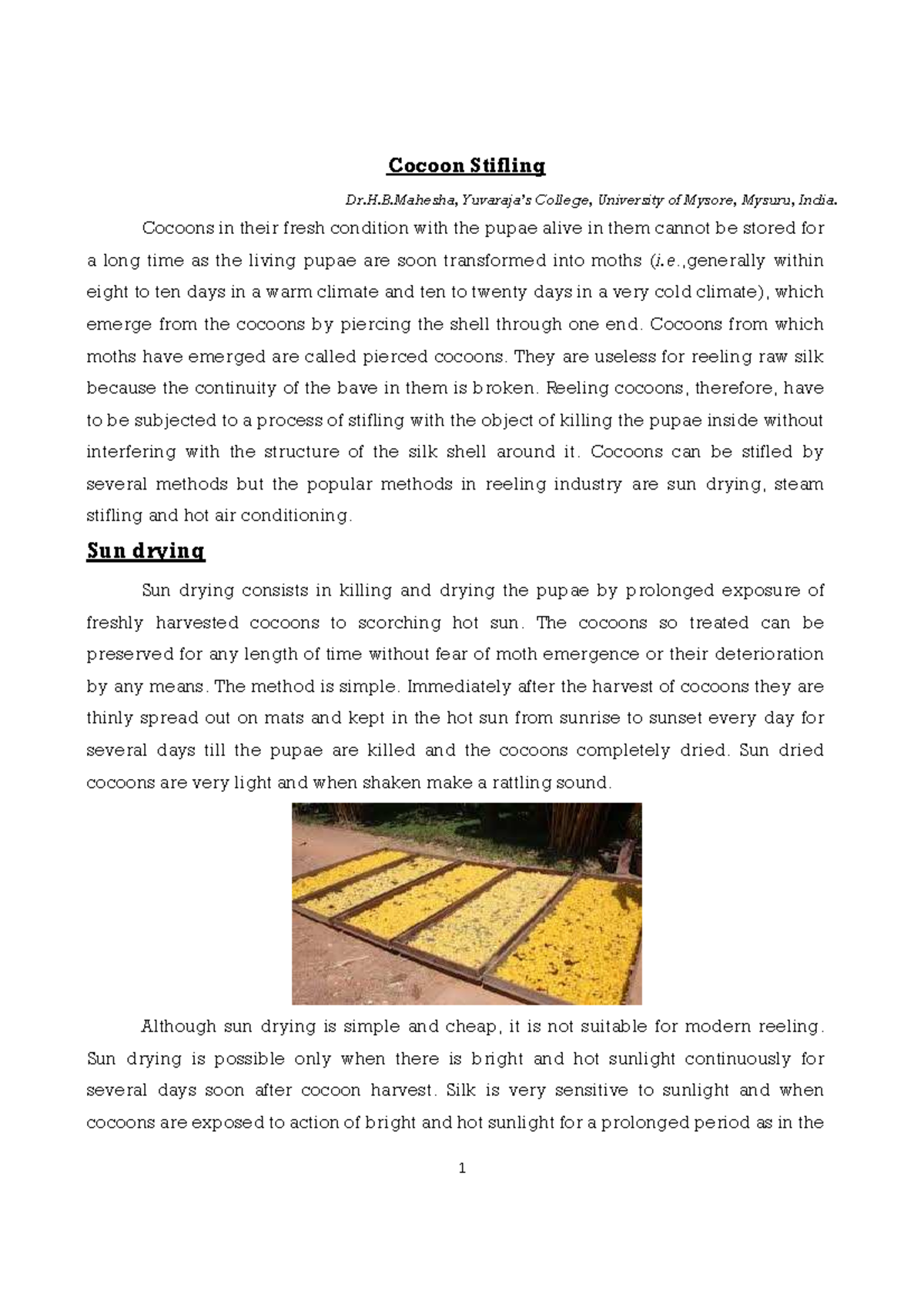 1 - It is really good - Cocoon Stifling Dr.H.B, Yuvaraja’s College ...