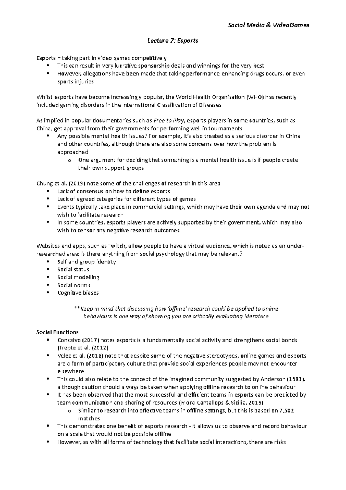 E-sports lecture - Social Media & VideoGames Lecture 7: Esports Esports ...