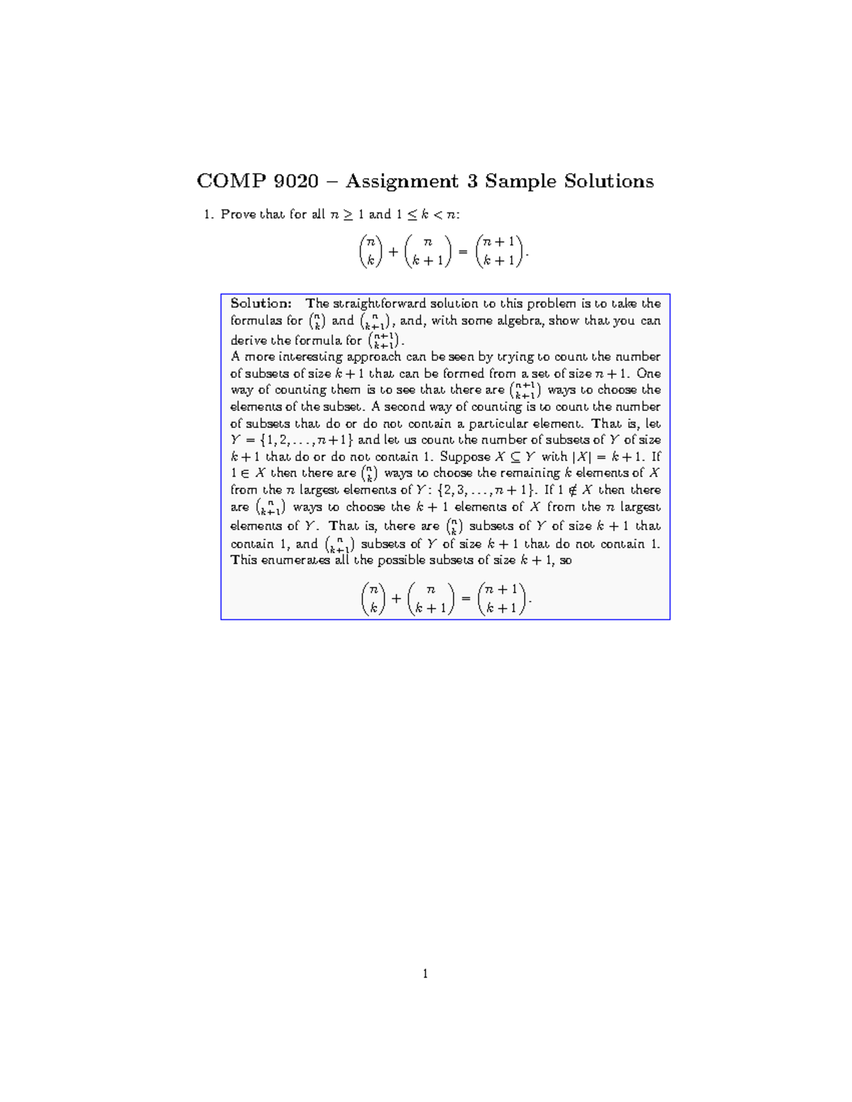 Ass3 sol - assignment 3 solutions - COMP 9020 – Assignment 3 Sample Solutions Prove that for ...