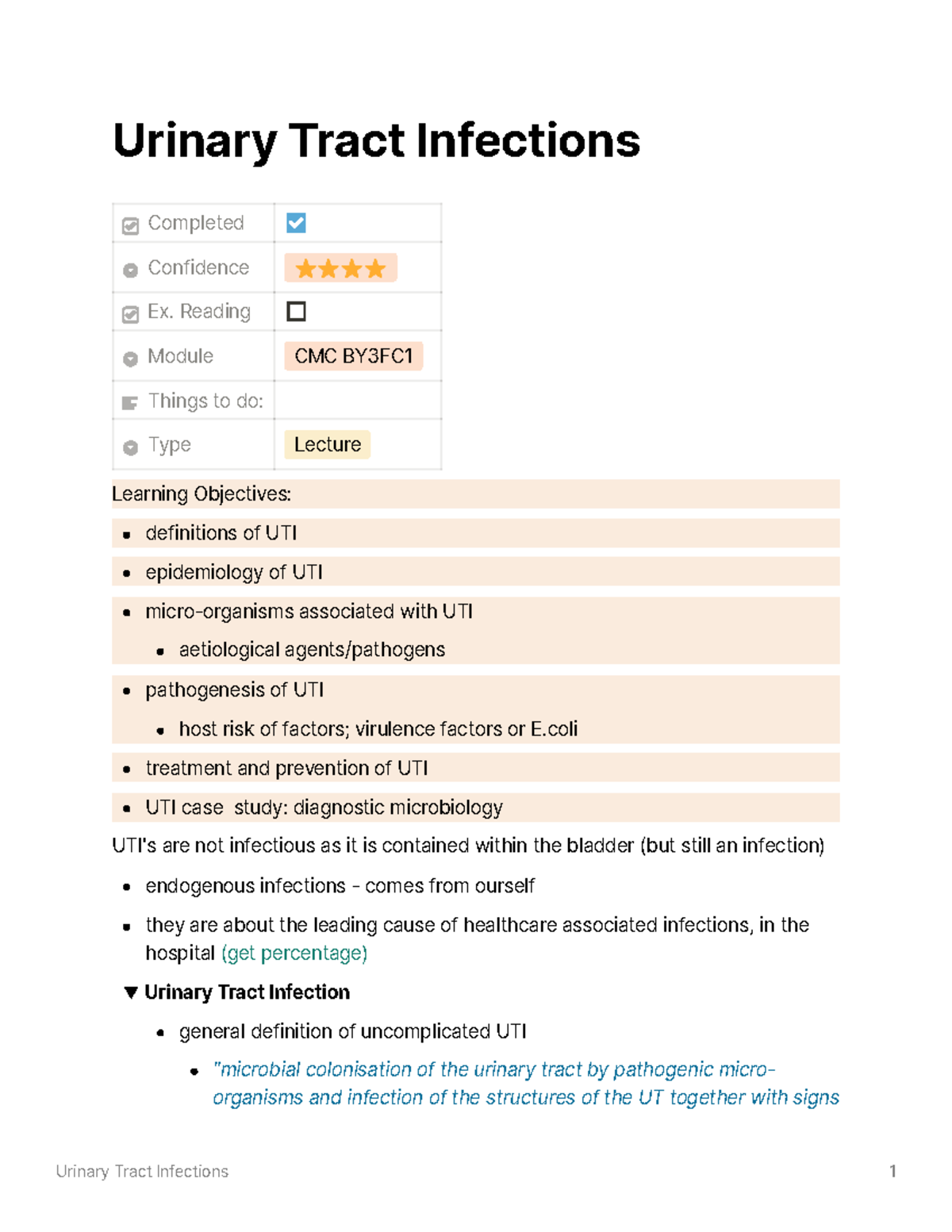 Urinary Tract Infections - Reading Module CMC BYԉFCԆ Things to do: Type ...