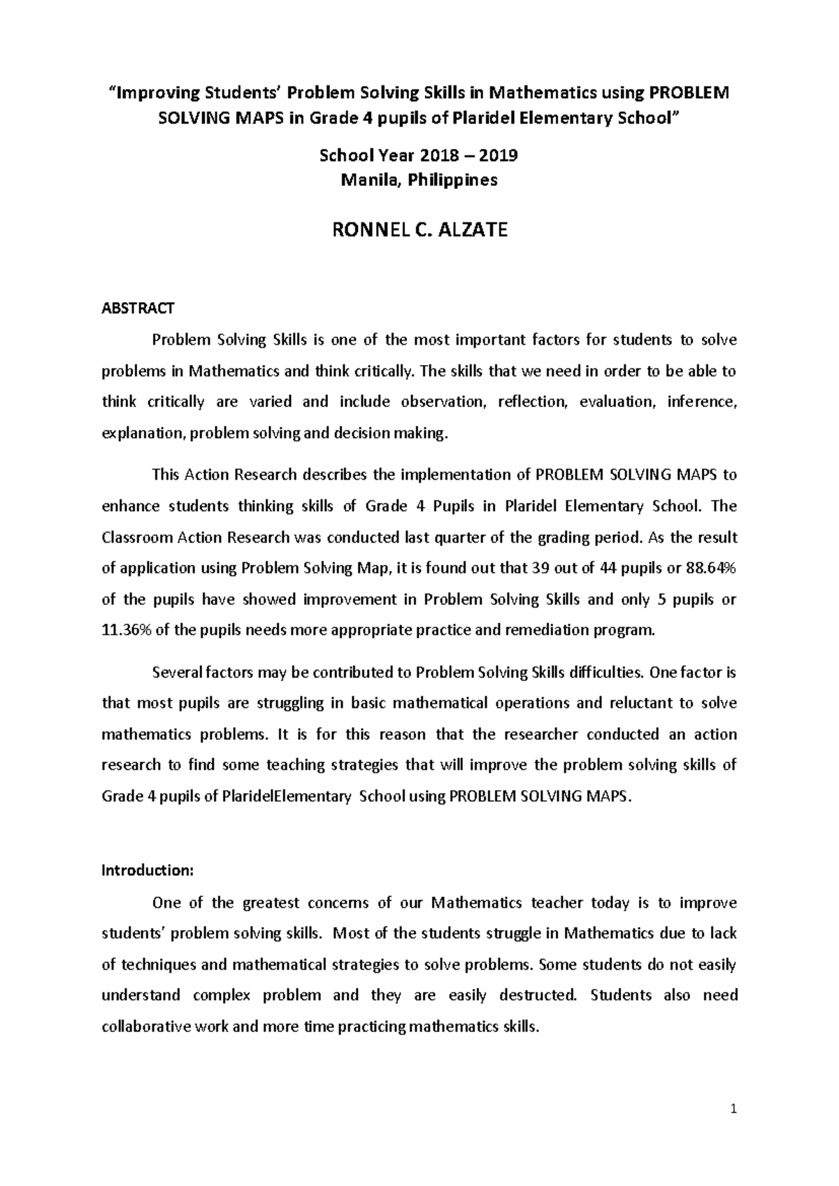 Improving Students Problem Solving Skil - ALZATE ABSTRACT Problem ...