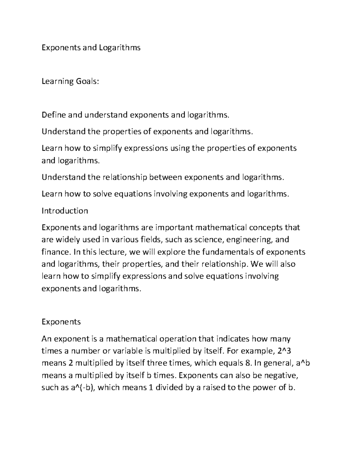 5 - Exponents and logarithms are important mathematical concepts that ...