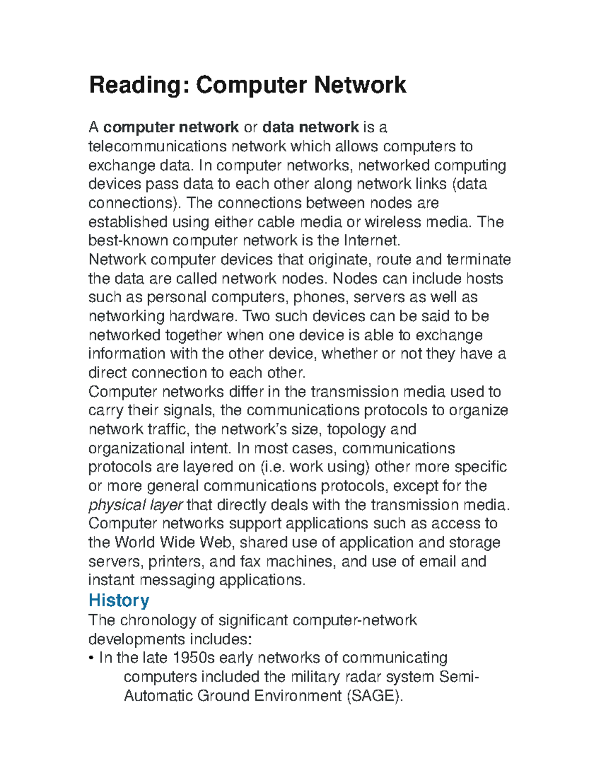 Module 6 Reading 4 Computer Network - Reading: Computer Network A ...