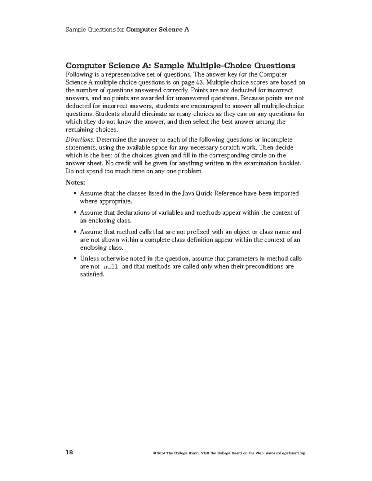 Ap sample questions from college board - Computer Science A: Sample ...