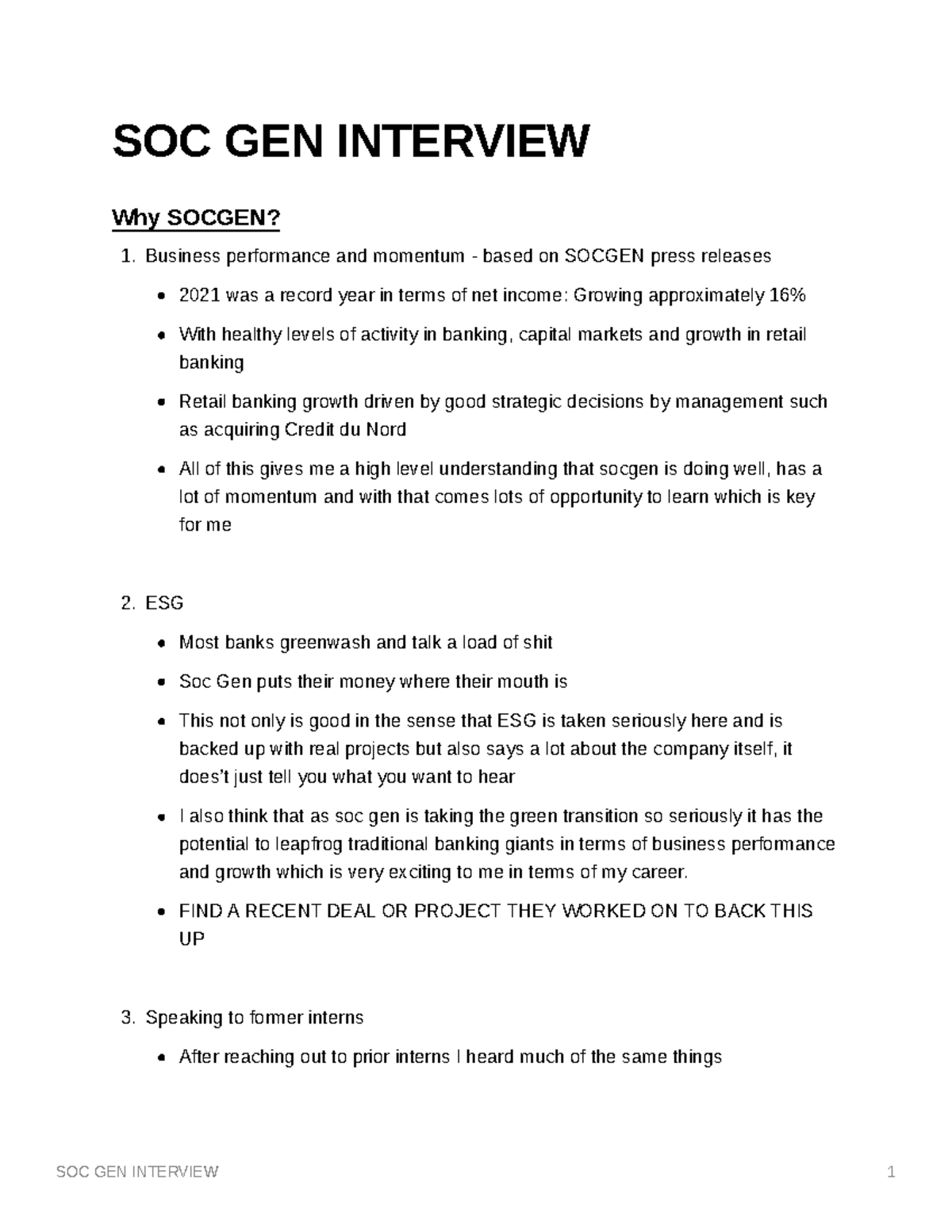 SOC GEN Interview - notes - SOC GEN INTERVIEW Why SOCGEN? Business ...