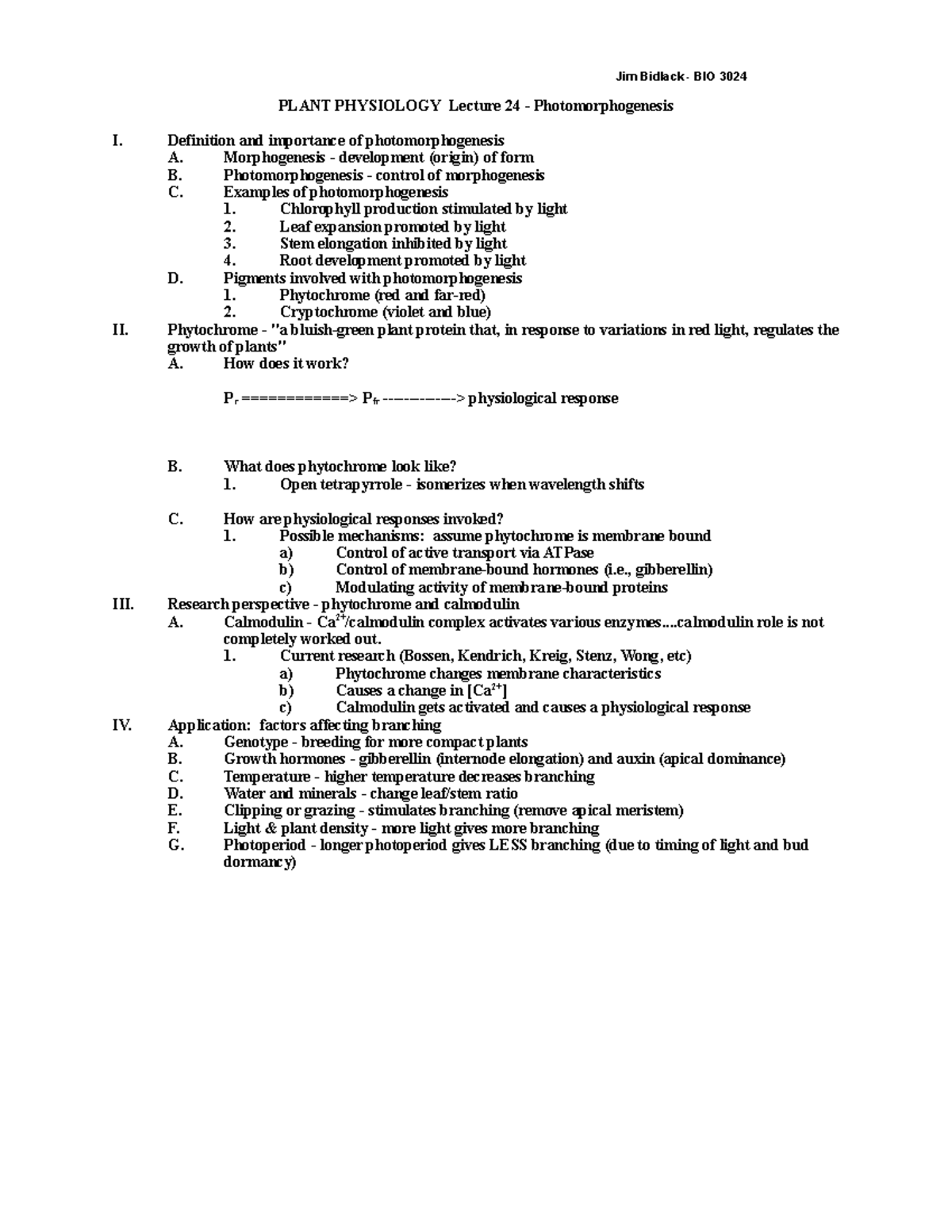Photomor - PLANT PHYSIOLOGY LECTURE NOTES - Jim Bidlack - BIO 3024 ...