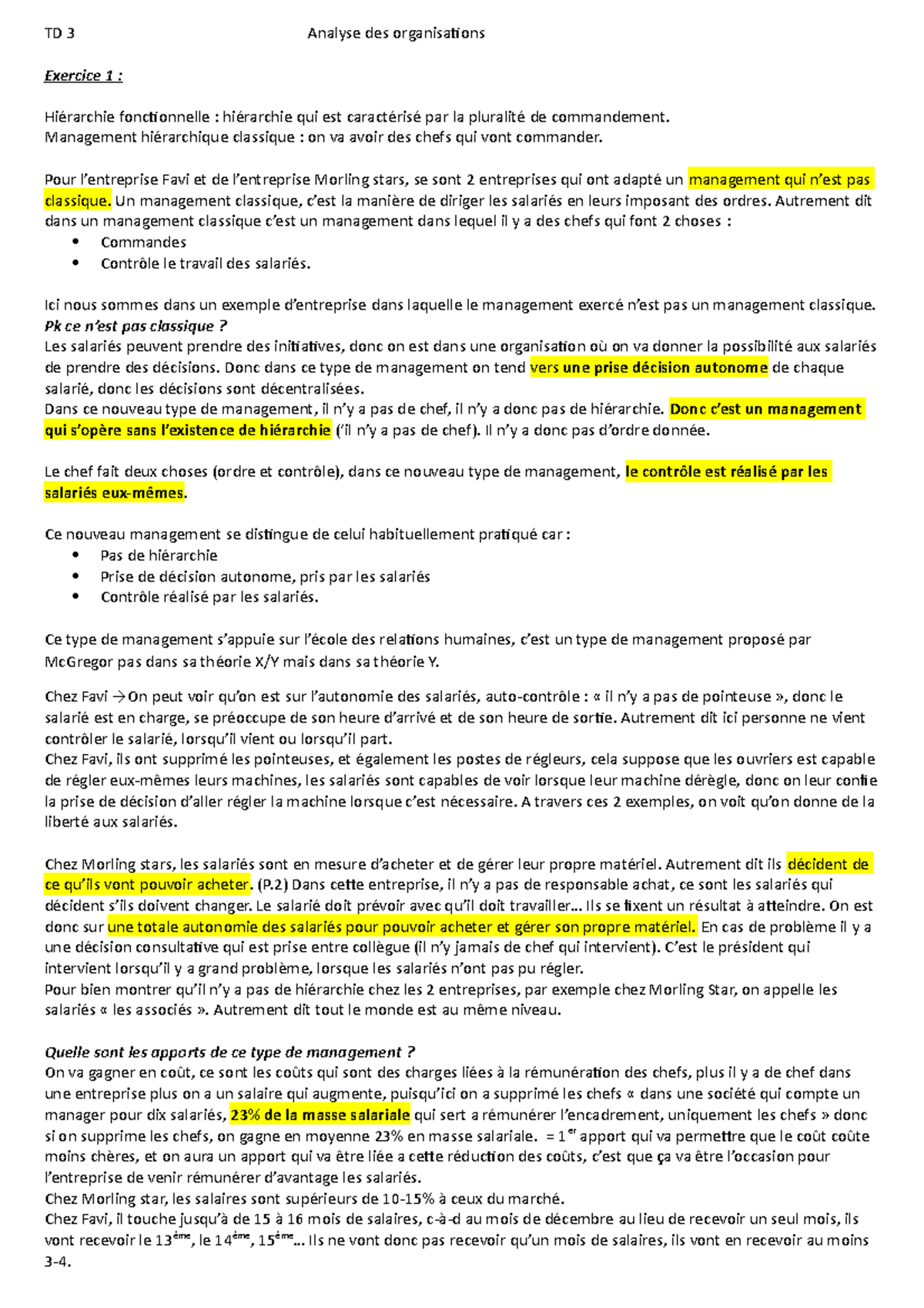 Td 3 analyse des orga - TD 3 - TD 3 Analyse des organisations Exercice 1 : Hiérarchie ...