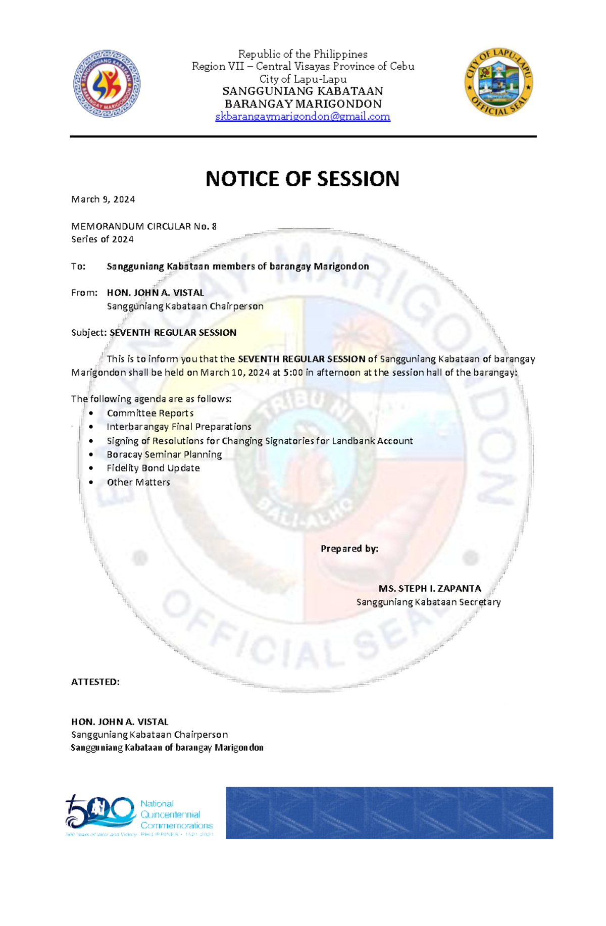 030920324 SKMarigondon Noticeof Session Agenda 7th Regular - Region VII ...