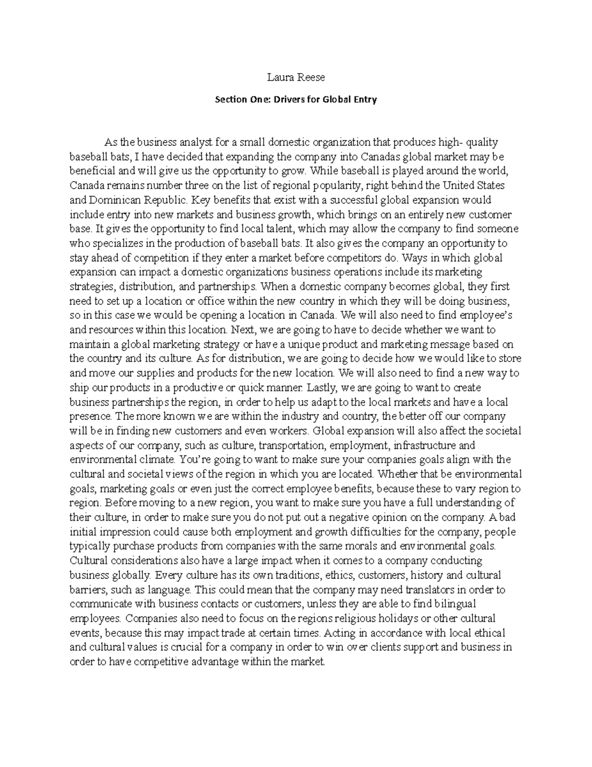 Global+Milestone+1+ - milestone 1 - Laura Reese Section One: Drivers ...