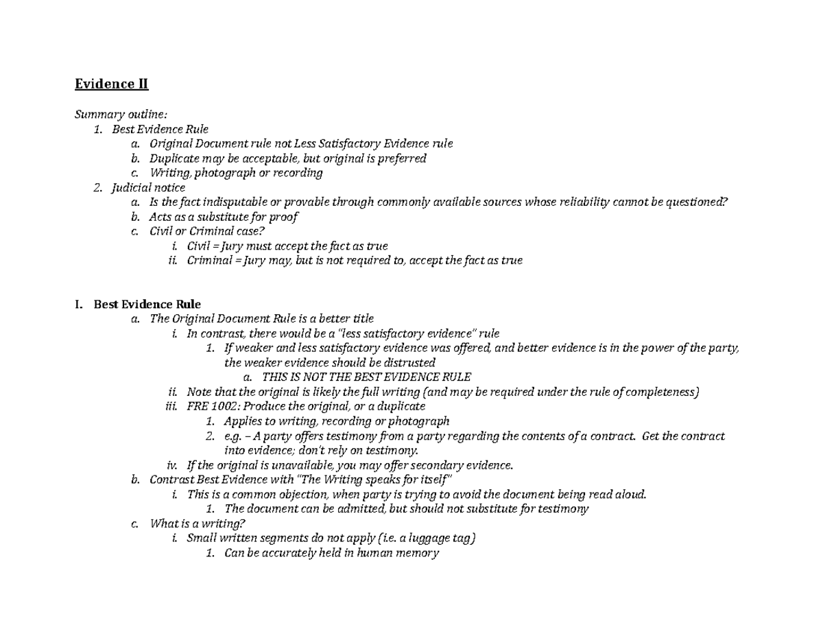 Evidence II - Outline Spring 2010 (2credit) - Evidence II Summary ...