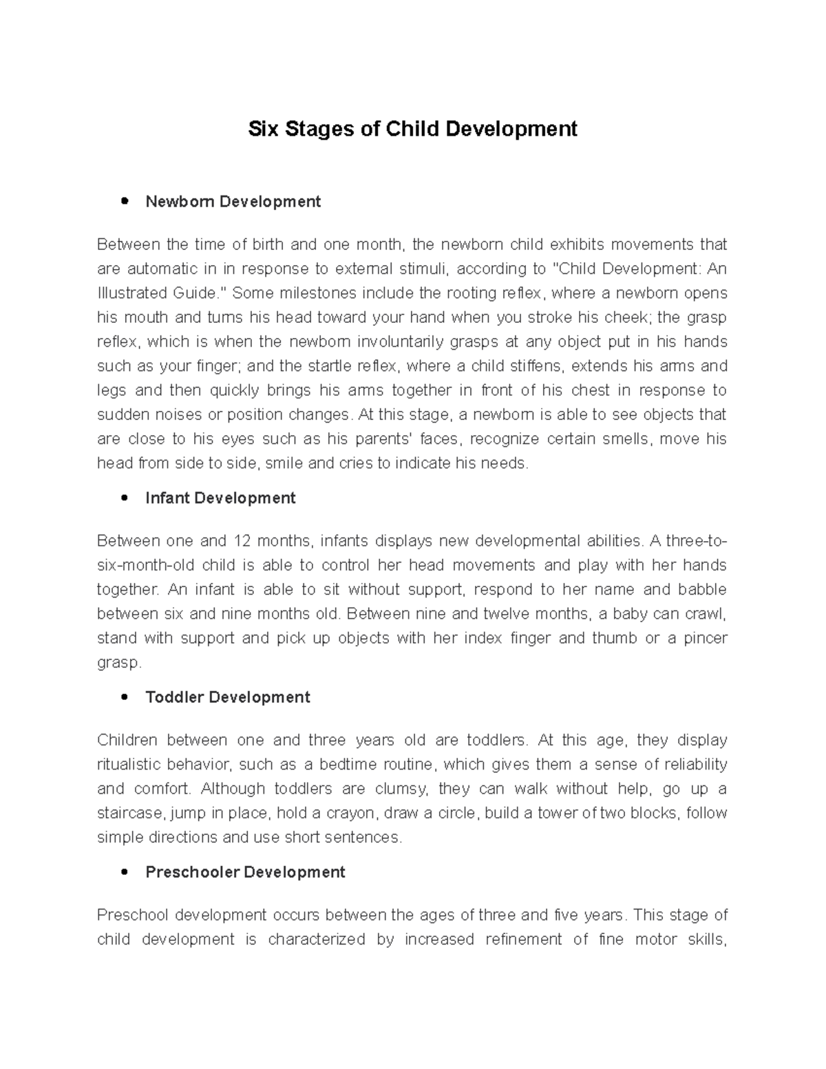 Six Stages of Child Development - " Some milestones include the rooting ...