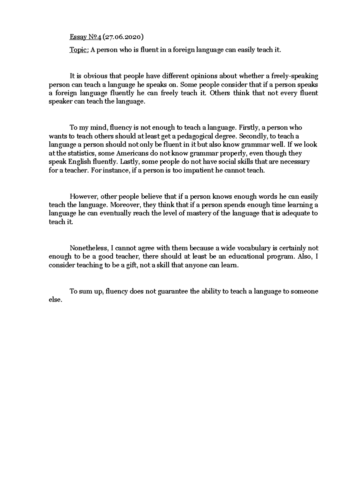 эссе4 - esej po angličtine - Essay No4 (27.06) Topic: A person who is ...