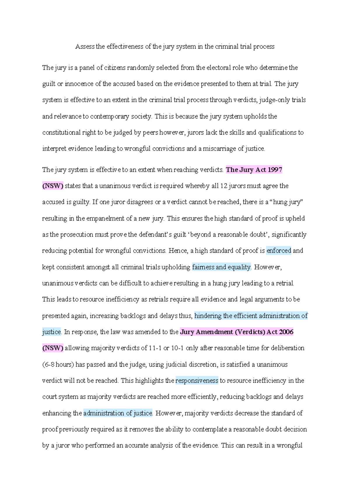 Crime Jury Essay - Assess the effectiveness of the jury system in the ...