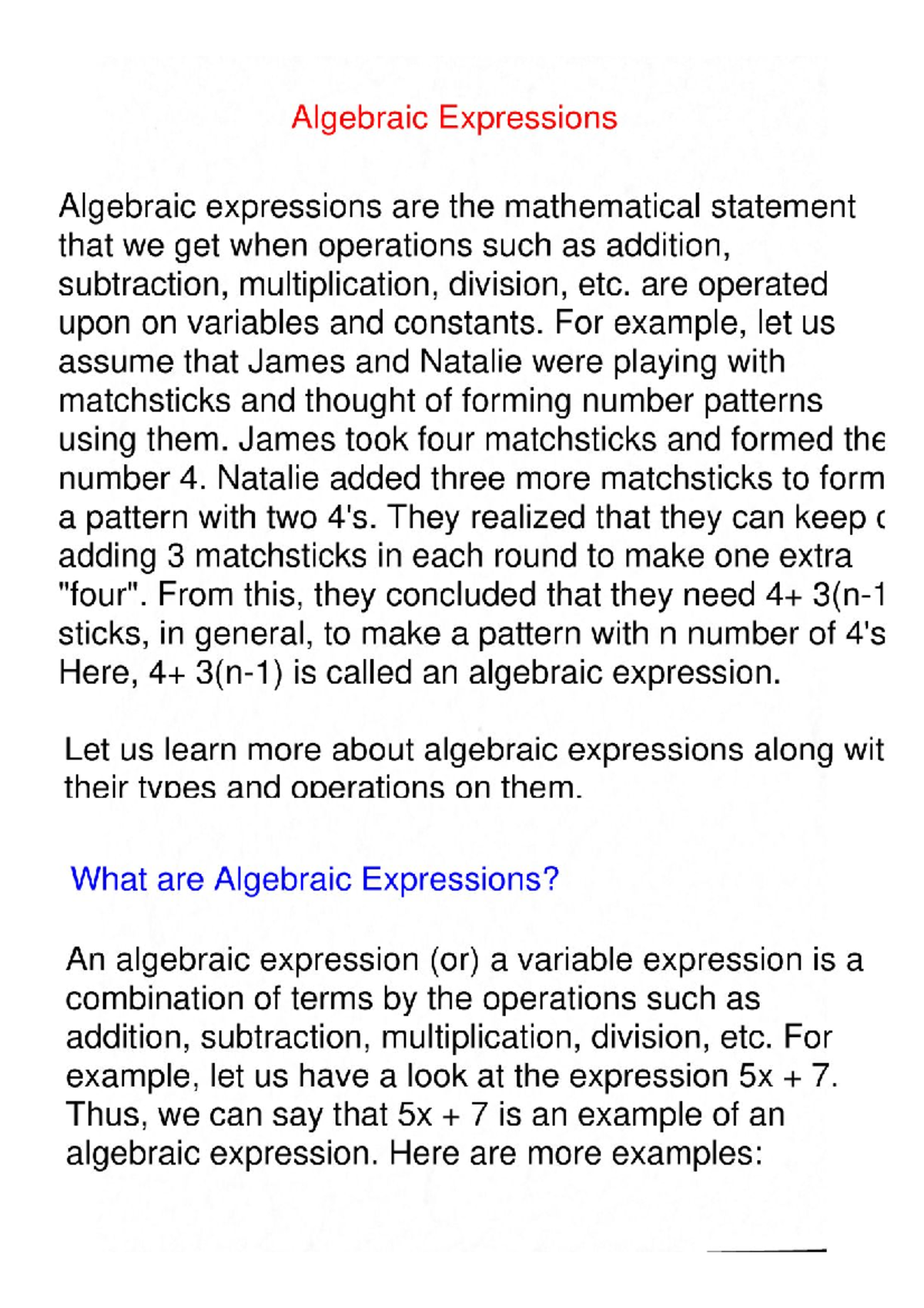 What is algebraic Expressions explained. - Mathematics - Studocu