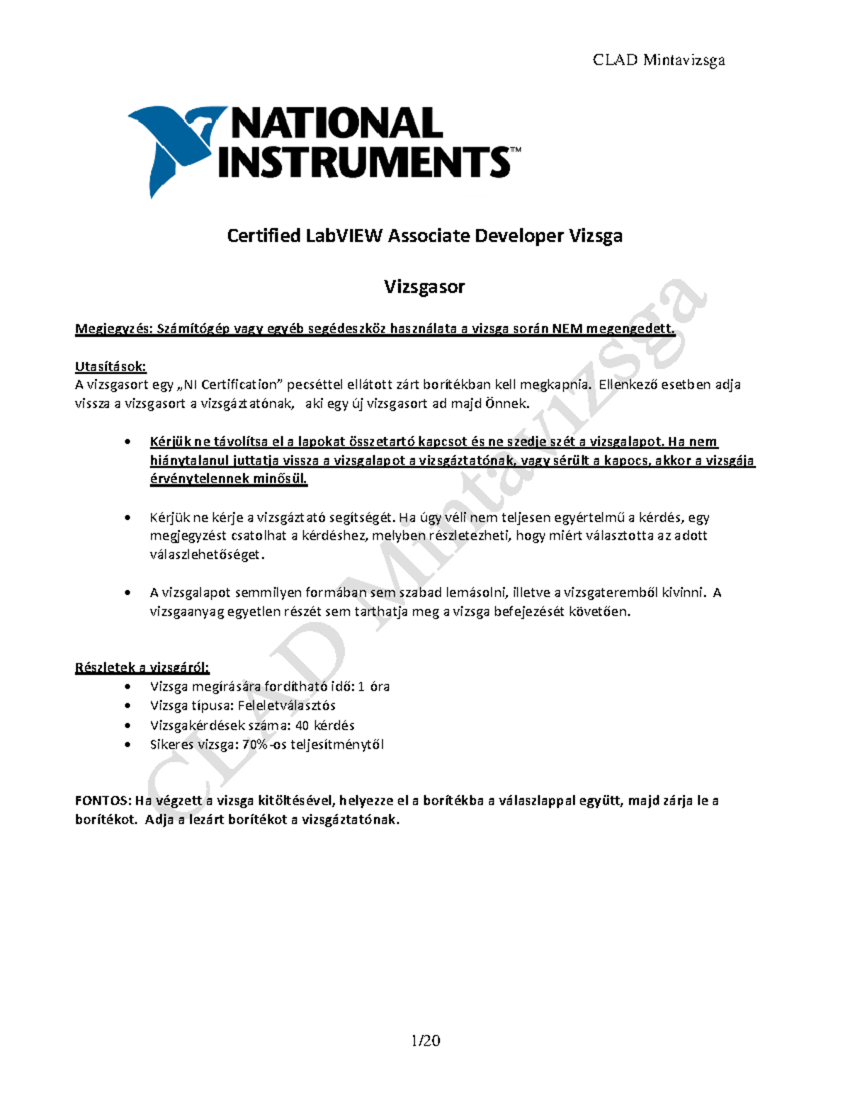 CLAD Sample Exam 1 HUN - Exam questions with answers. - Certified ...