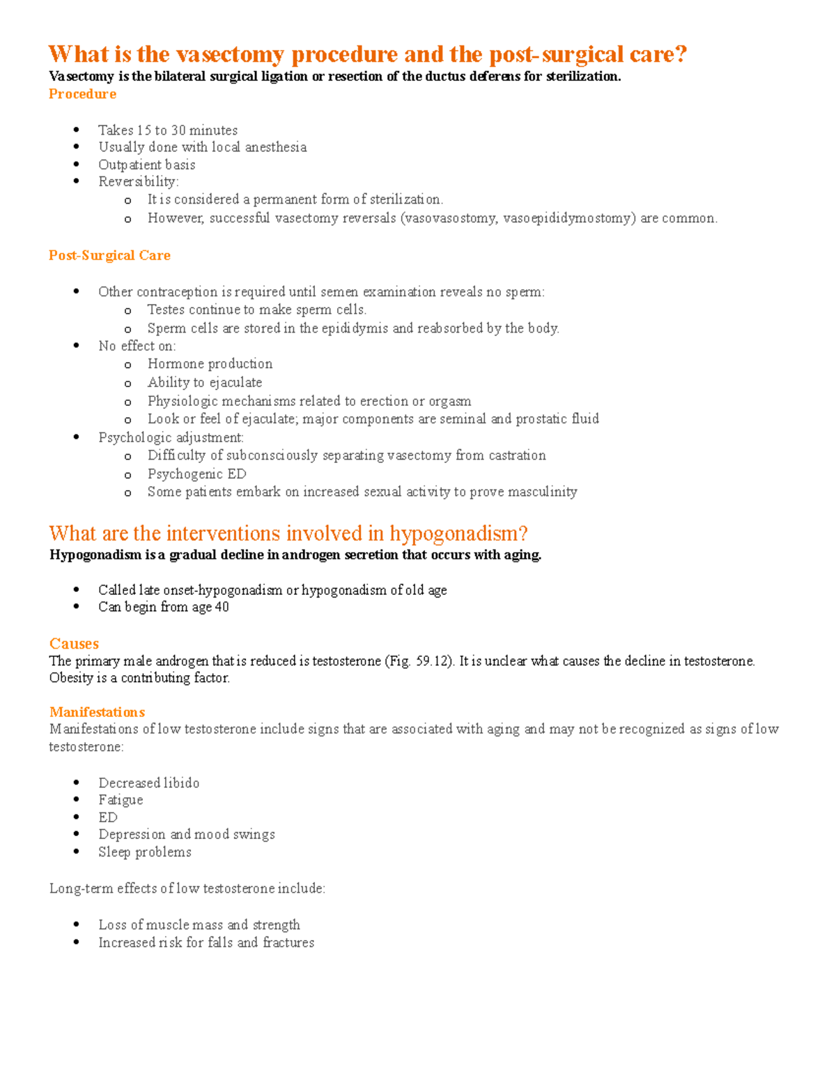 UNIT 2 Evolve Notes - Male Sexual Function - What is the vasectomy ...