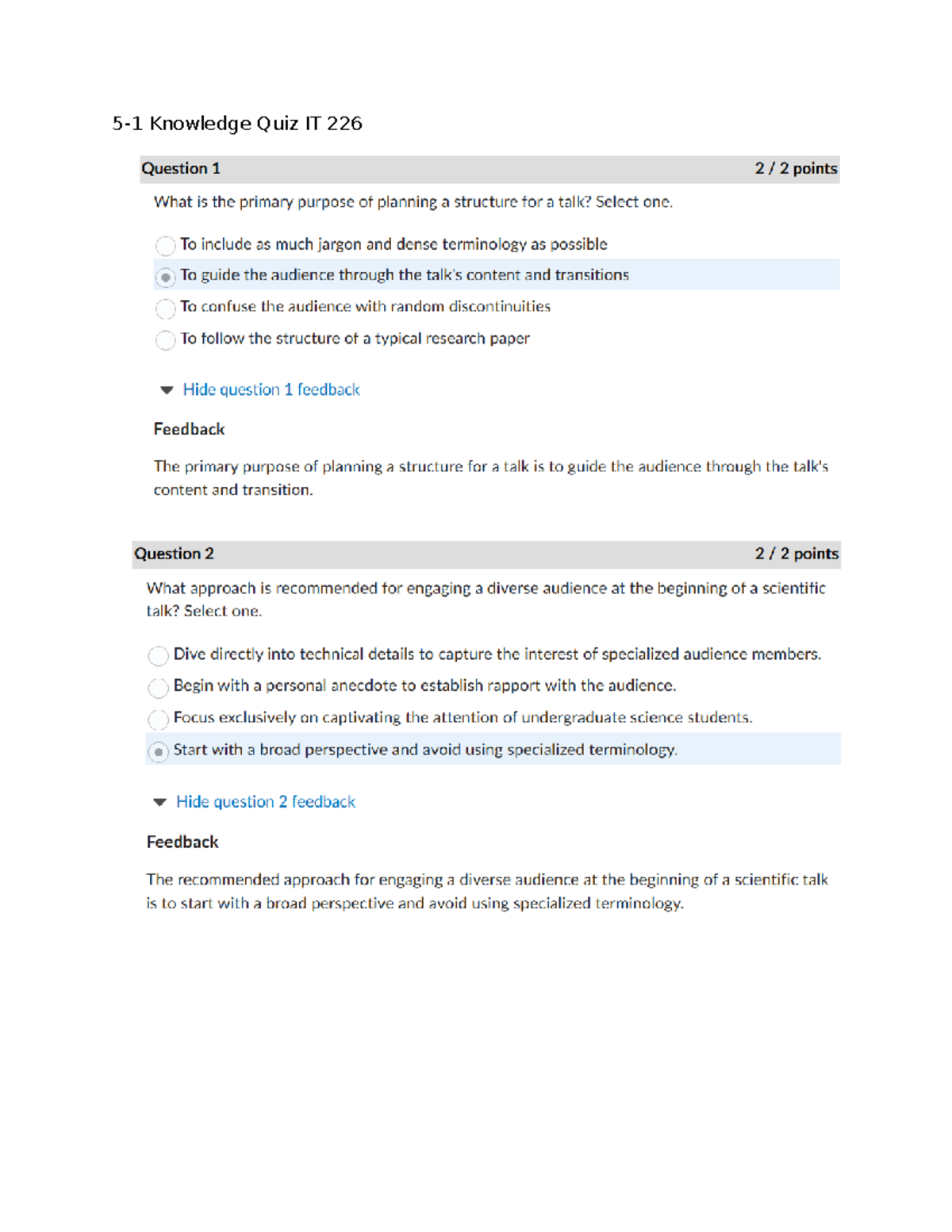 5-1 Knowledge Quiz IT 226 - To include as much jargon and dense ...