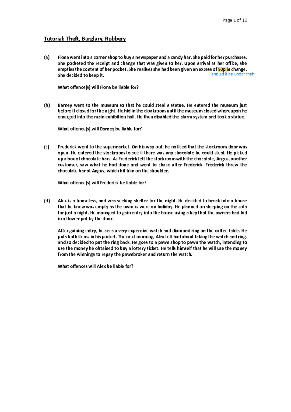 8 - Theft Robbery Burglary Q A - Tutorial: Theft, Burglary, Robbery (a ...