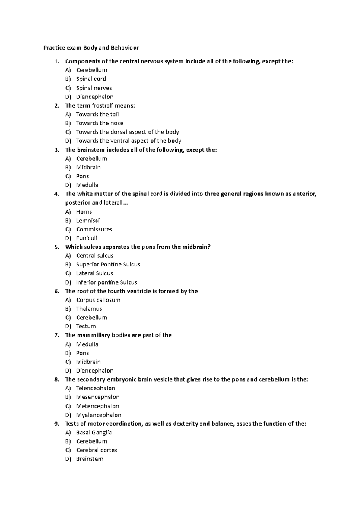Sample/practice exam 2017, questions and answers - Practice exam Body ...