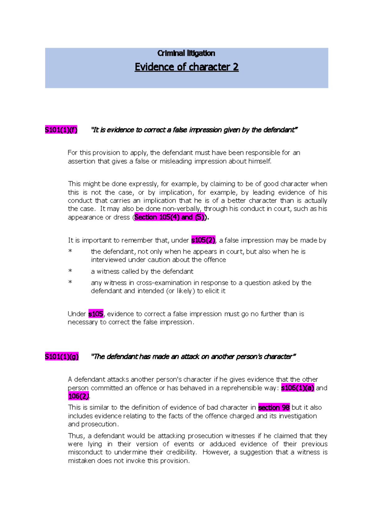 Evidence of character 2 - Criminal litigation Evidence of character 2 ...